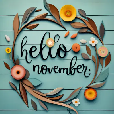 Free download Hello November with Floral Wreath on Blue Background CC0